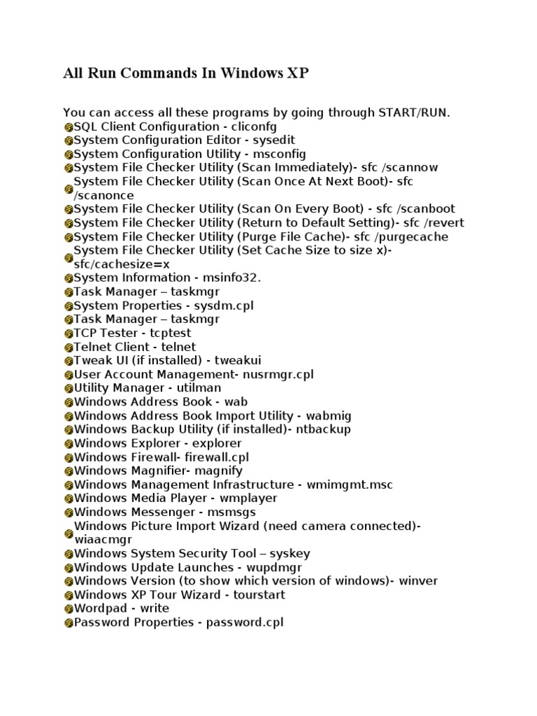 All Run Commands In Windows Xp Microsoft Windows Windows Registry 6446