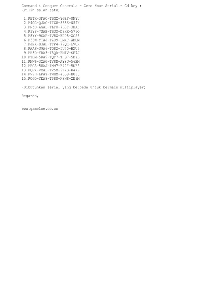 C&C Zero Hour CD-Keys | PDF