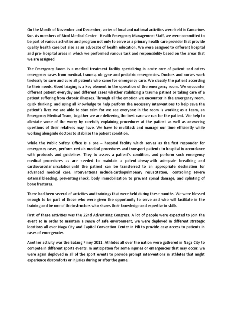 Narrative Report For ER and PSO | PDF | Emergency Department | Patient