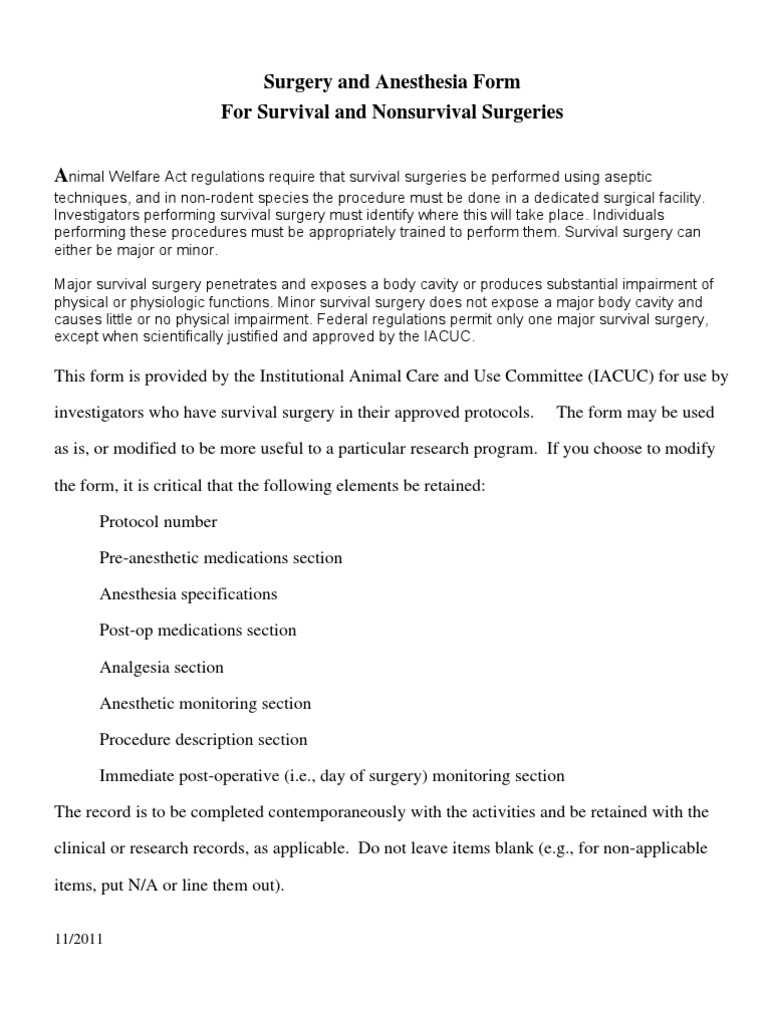 Surgery and Anesthesia Form - Nredits.2011 - 8 | PDF | Surgery | Anesthesia