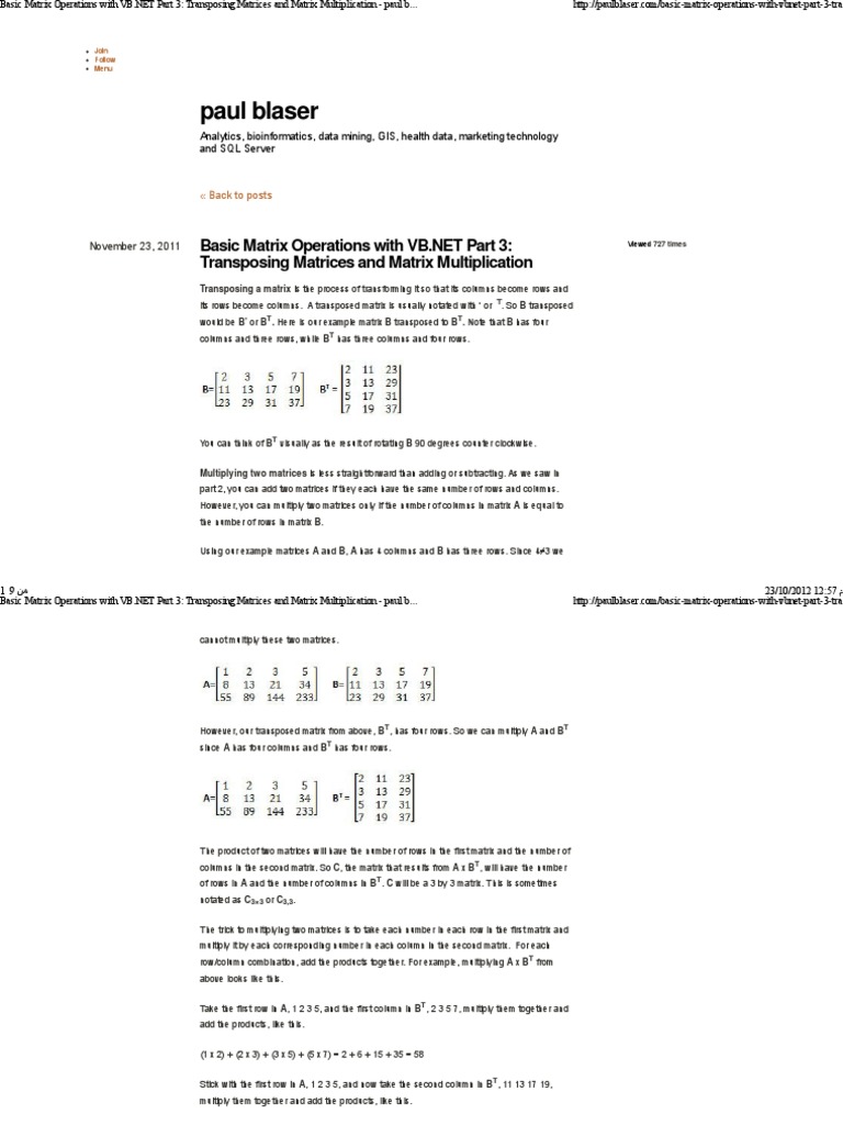 Basic Matrix Operations With VB - Net Part 3 - Transposing | PDF ...
