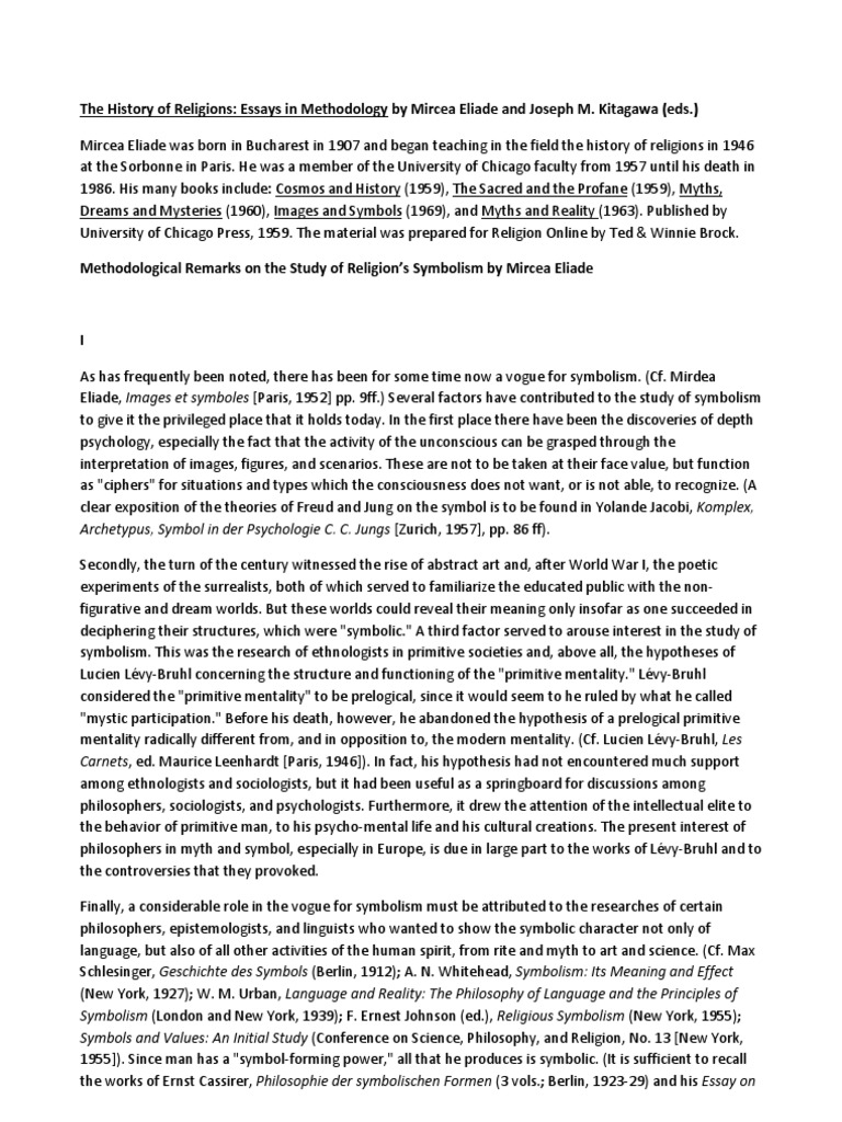 The History of Religions Essays in Methodology by Mircea Eliade and ...