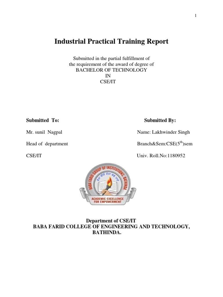 Industrial Practical Training Report | PDF