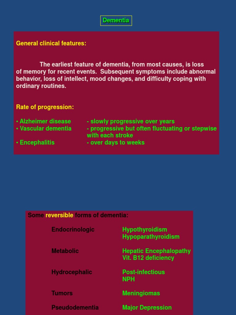 General Clinical Features:: Dementia | PDF | Dementia | Alzheimer's Disease