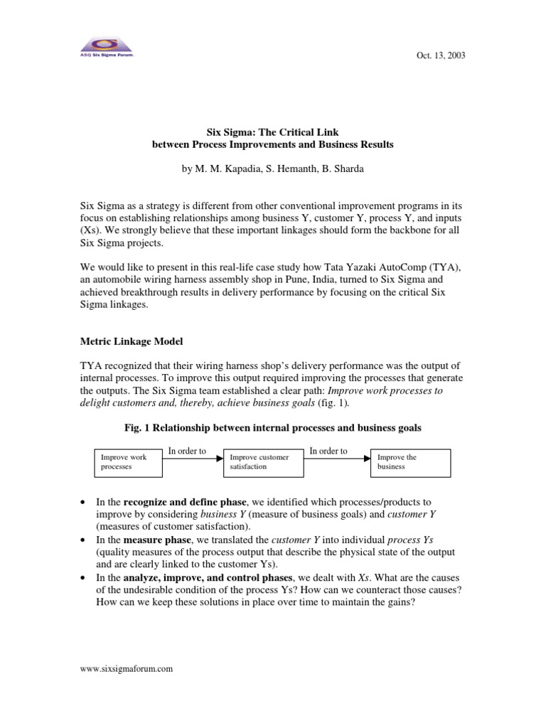 Six Sigma Case Study-1 | PDF | Six Sigma | Quality (Business)