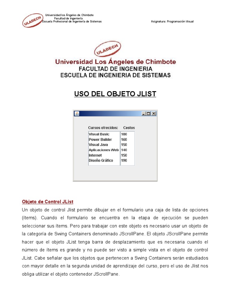Uso de JList y JScrollPane en Java | PDF | Ventana (informática ...