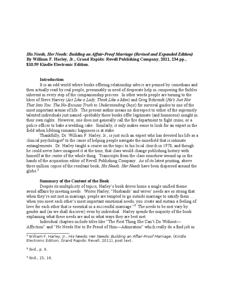 Book Review of His Needs Her Needs: Building An Affair-Proof Marriage ...