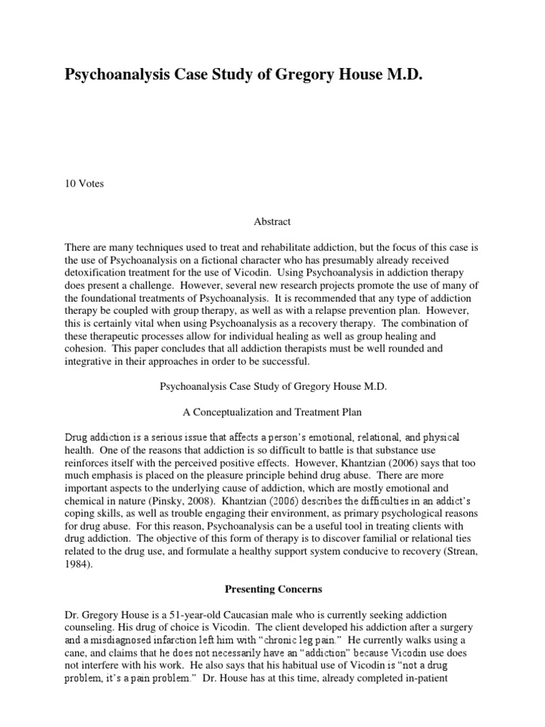 Psychoanalysis Case Study of Gregory House | PDF | Substance Dependence ...