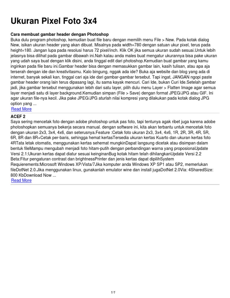 Ukuran Pixel Foto 3x4 | PDF