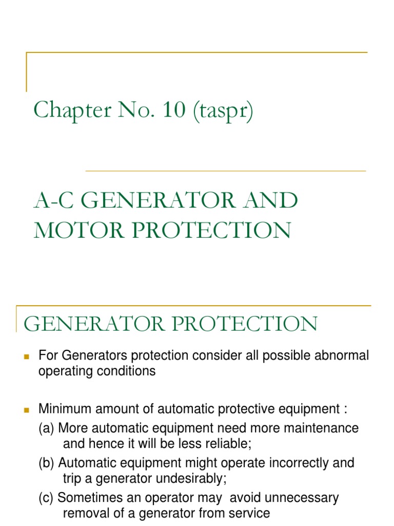 AC Generator and Motor Protection | PDF | Relay | Fuse (Electrical)