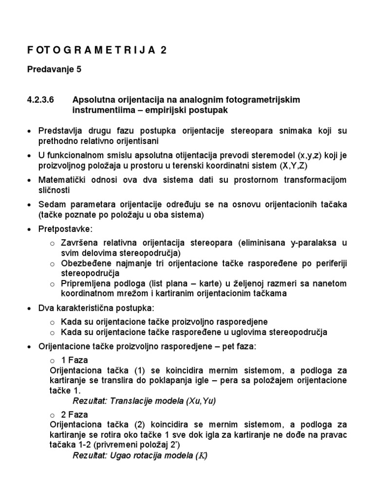 Fotogrametrija 2 - Predavanje 5 | PDF