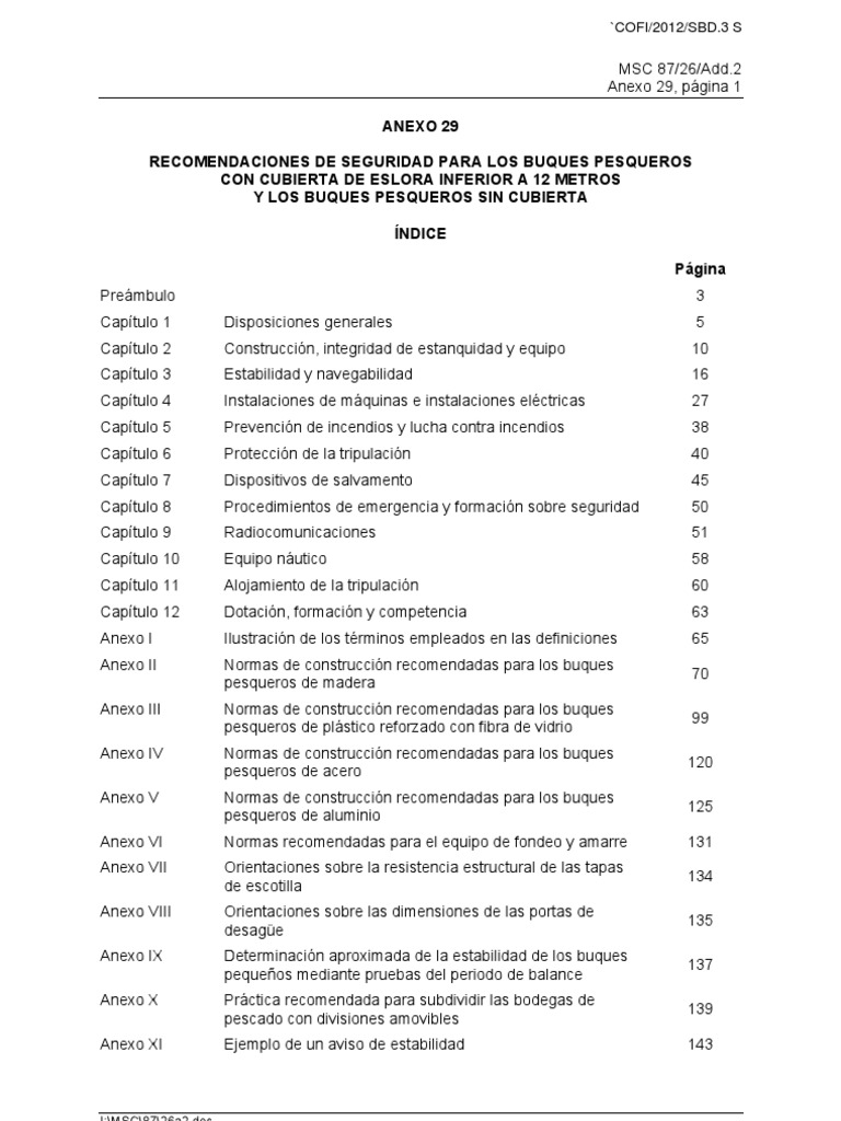 Recomendaciones de Seguridad para Los Buques Pesqueros Con Cubierta de Eslora Inferior A 12 ...