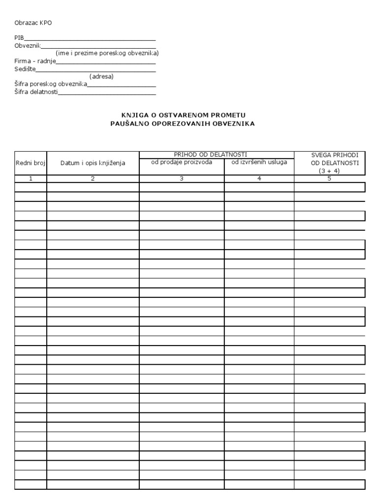 Obrazac KPO | PDF