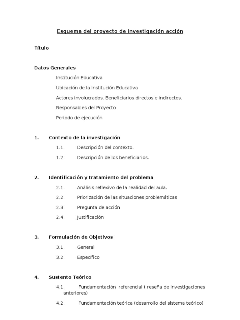 Esquema Del Proyecto de Investigacion Accion MINEDU | PDF