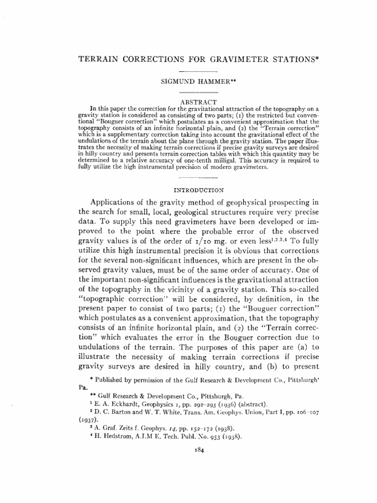 1939 - Hammer - Terrain Corrections For Gravimeter Stations | PDF ...