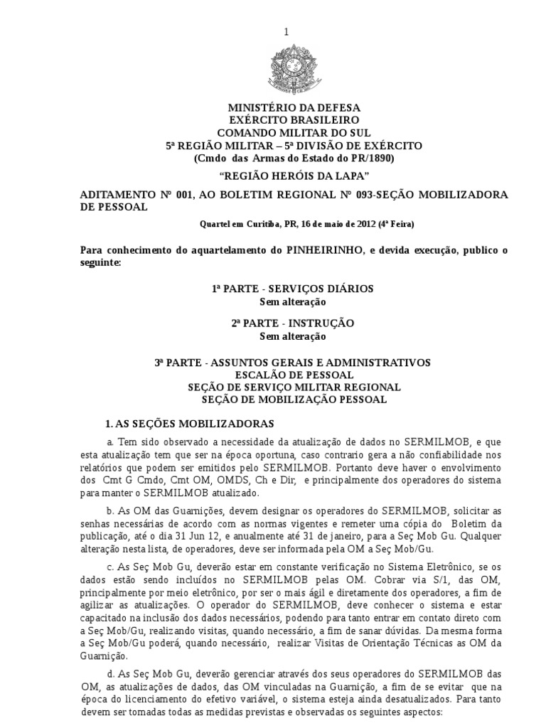 Atualização do SERMILMOB em 2012 | PDF | Conscrição | E-mail