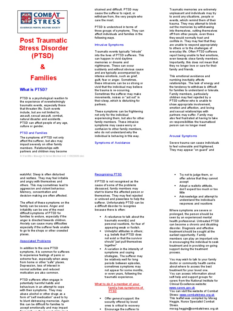 PTSD and Families Leaflet | PDF | Psychological Trauma | Posttraumatic ...