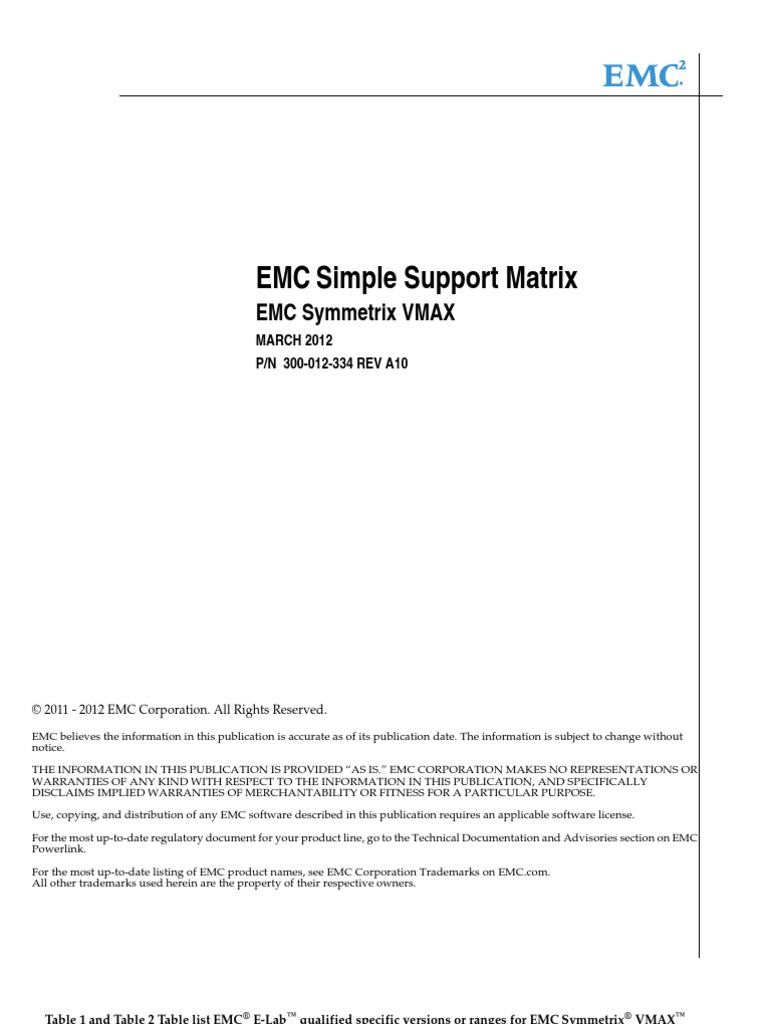 EMC Simple Support Matrix | PDF | Computer Hardware | System Software