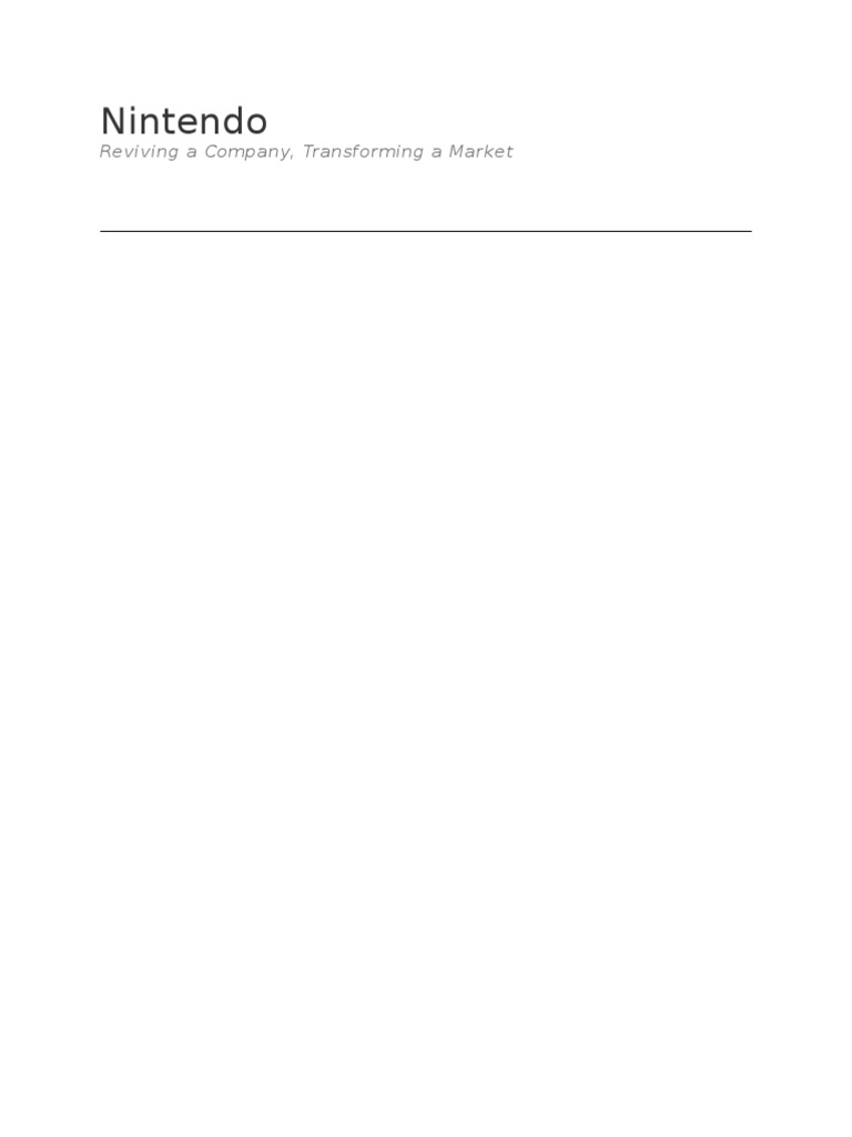Nintendo's Market Transformation Strategy | PDF