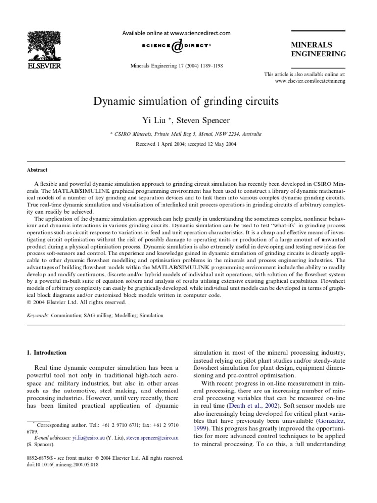 Dynamic Simulation of Grinding Circuits | PDF | Mill (Grinding) | Simulation