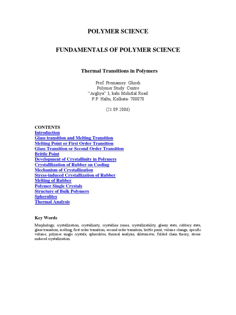 Polymer Science: Thermal Transitions in Polymers | PDF | Differential ...
