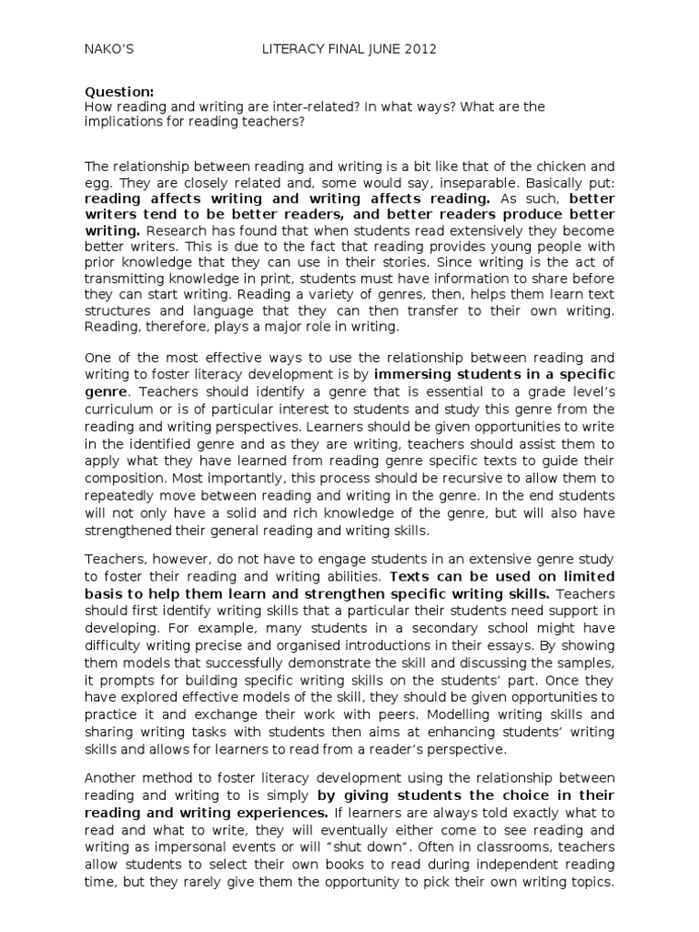 Enhancing Literacy: Reading-Writing Link | PDF | Reading (Process ...