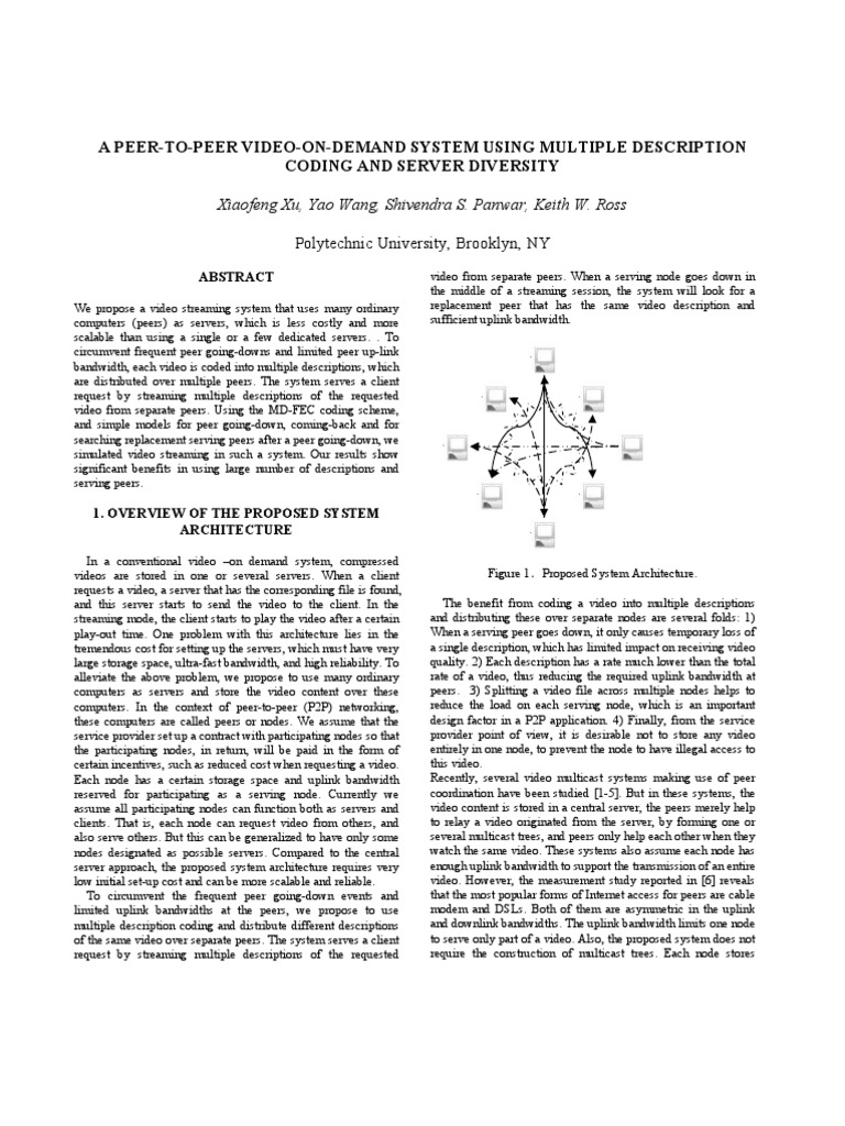 Distributed Video Streaming Using Multiple Description Coding and Server Diversity | PDF | Peer ...