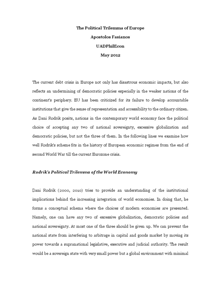 Political Trilemma of Europe | PDF | Greek Government Debt Crisis ...