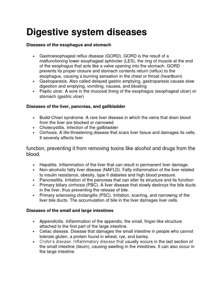 Digestive System Diseases | PDF | Liver | Diarrhea