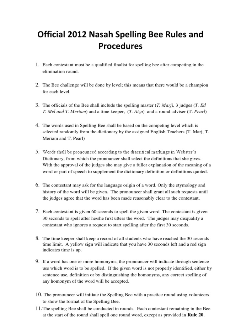 National Spelling Bee Rules