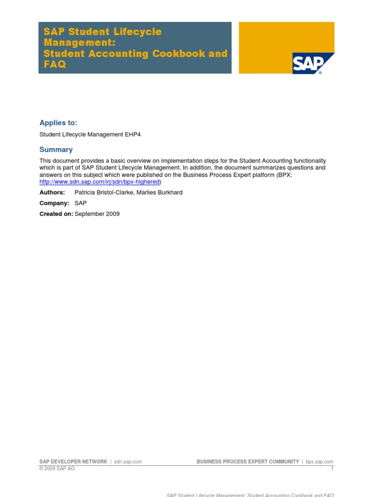 SAP Student Lifecycle Management: Student Accounting Cookbook and FAQ ...