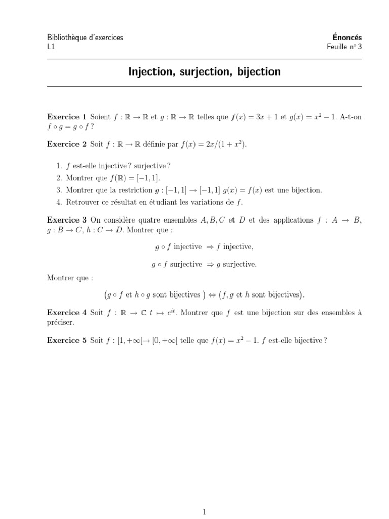 Exercices sur injections et bijections | PDF | Analyses | Analyse ...