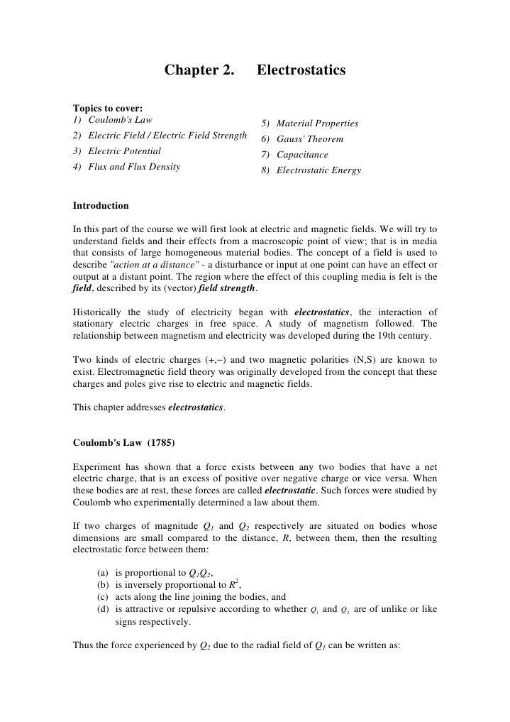 Electrostatics: Topics To Cover | PDF | Electric Field | Dielectric