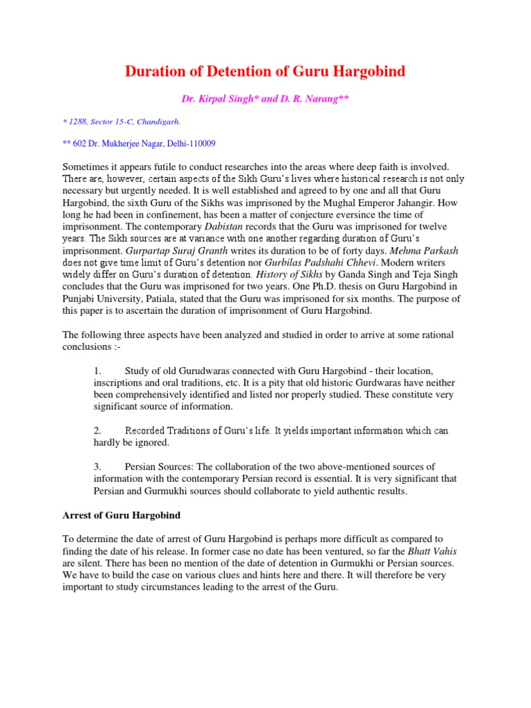 Duration of Guru Hargobind's Imprisonment | PDF | Asian Ethnic Religion ...