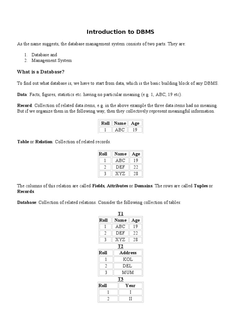 Introduction To DBMS: What Is A Database? | PDF | Databases ...