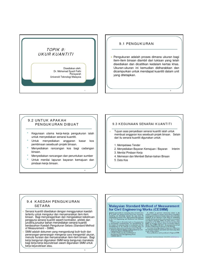 Chp9 Ukur Kuantiti 09092009 Handout 6 Pages | PDF