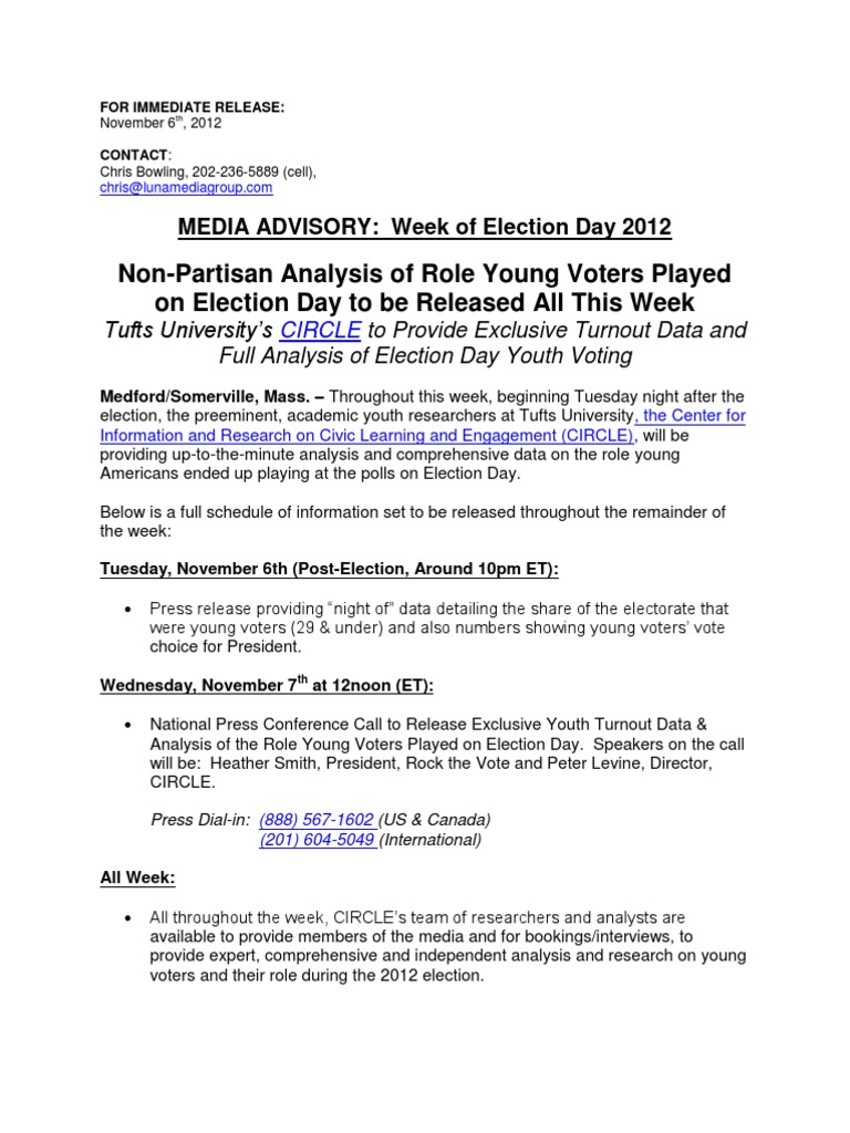 CIRCLE Election Day Advisory | PDF | Elections | Voting