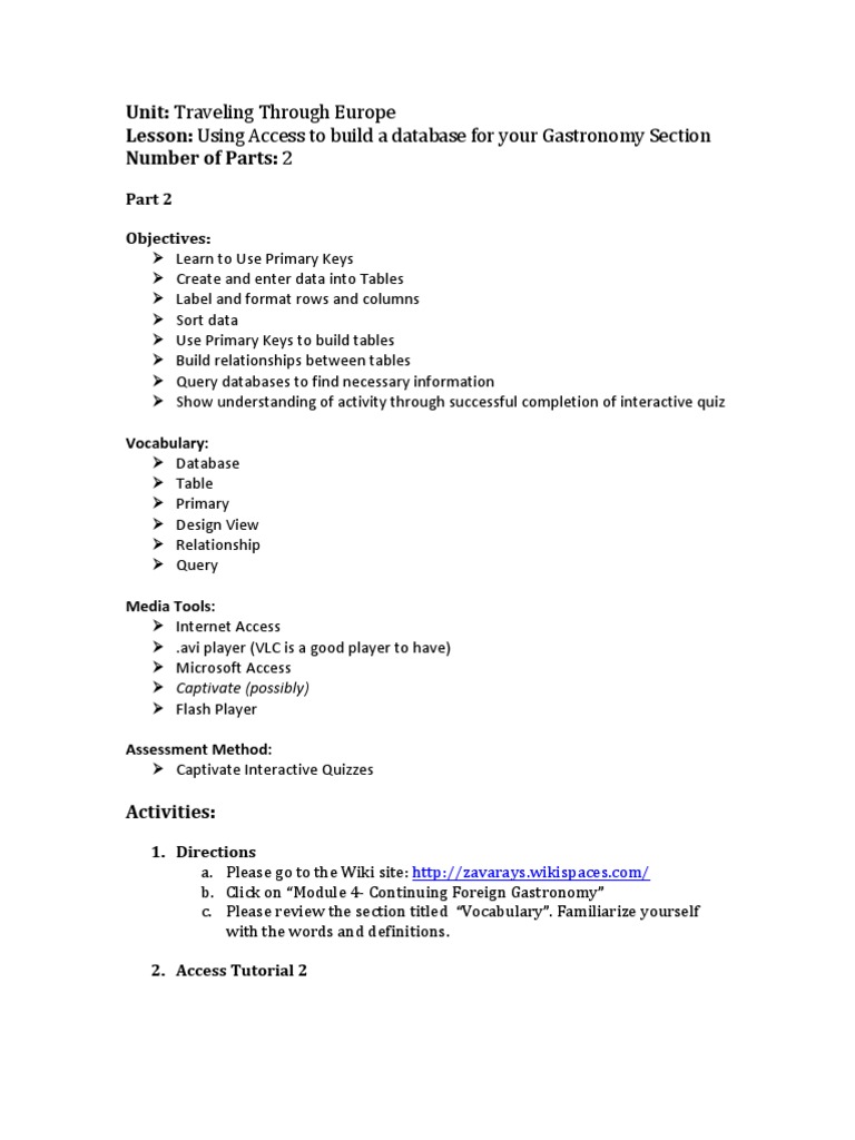 Access Lesson Plan Part 2 | PDF | Quiz | Databases