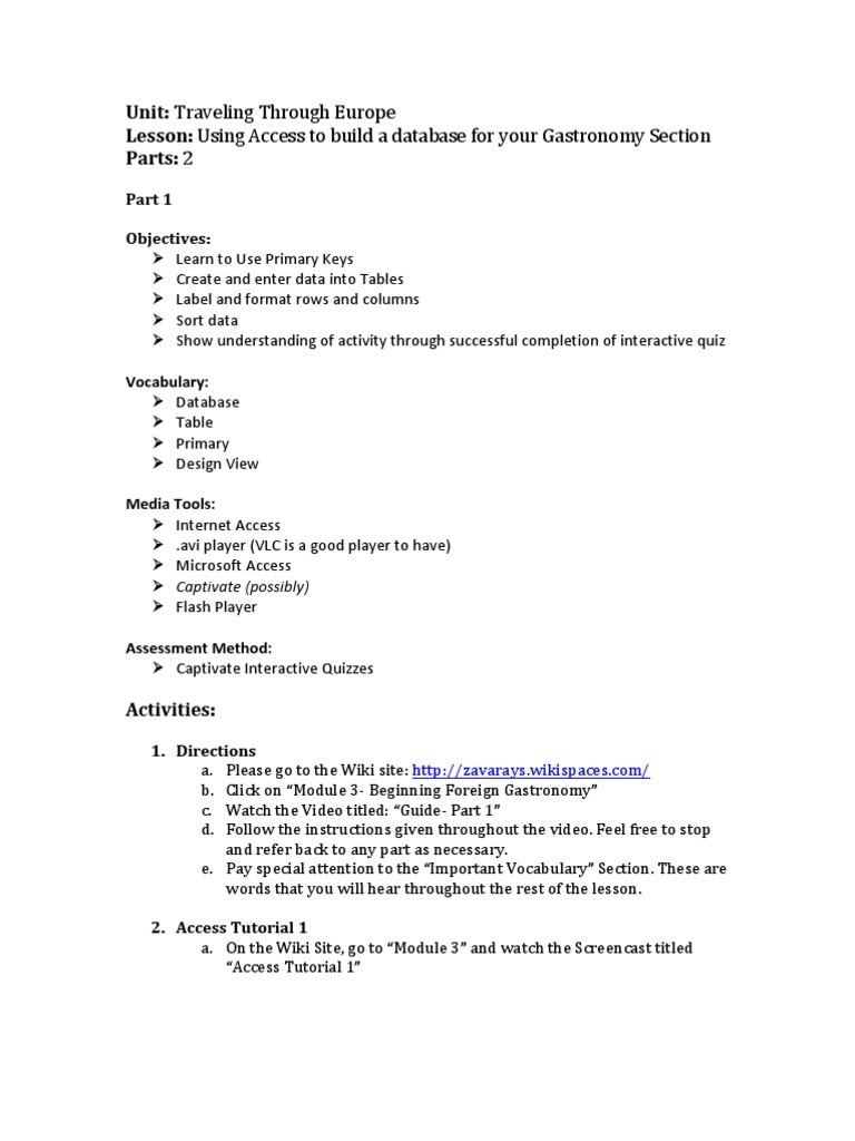 Access Lesson Plan | PDF | Quiz | Tutorial