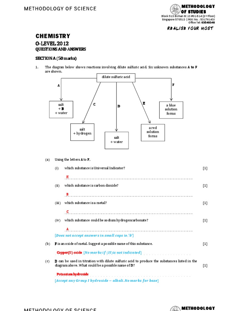 2012 O Level Chemistry Q&A | PDF | Chlorine | Sodium