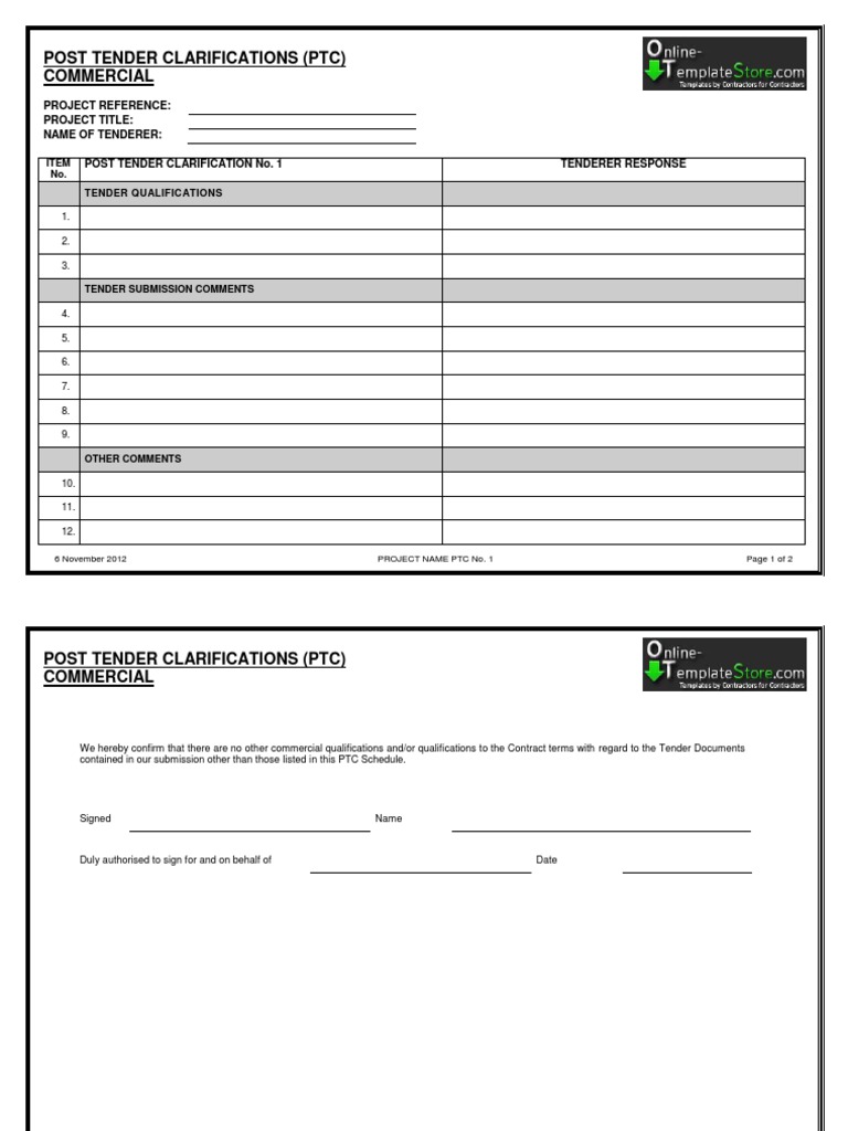 PTC No. 1: Tender Clarifications Summary | PDF