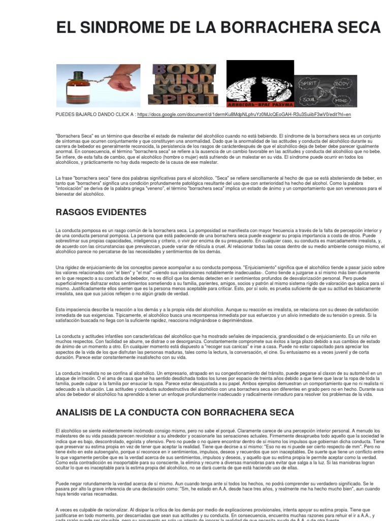 El Sindrome de La Borrachera Seca | PDF | Alcoholismo | Despachador de ...