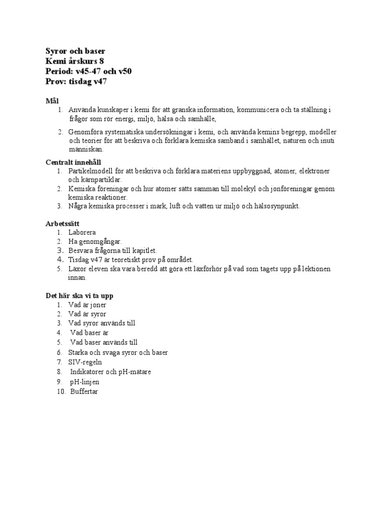 Syror Och Baser | PDF