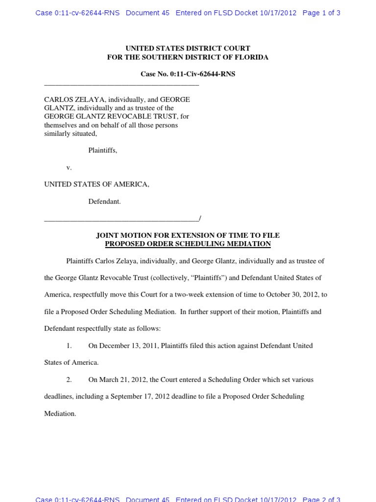Extension of Time to File Proposed Mediation Order. | Motion In United ...