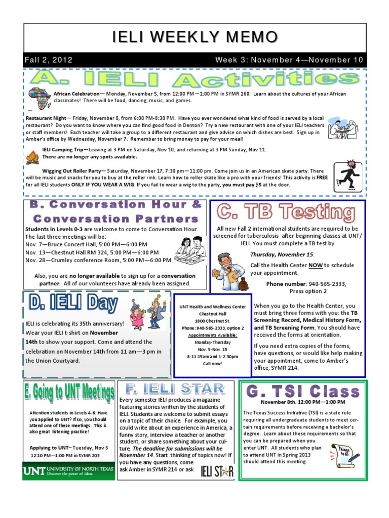 2012 Fall 2 Week 3 - Weekly Memo | PDF | Leisure | Foods