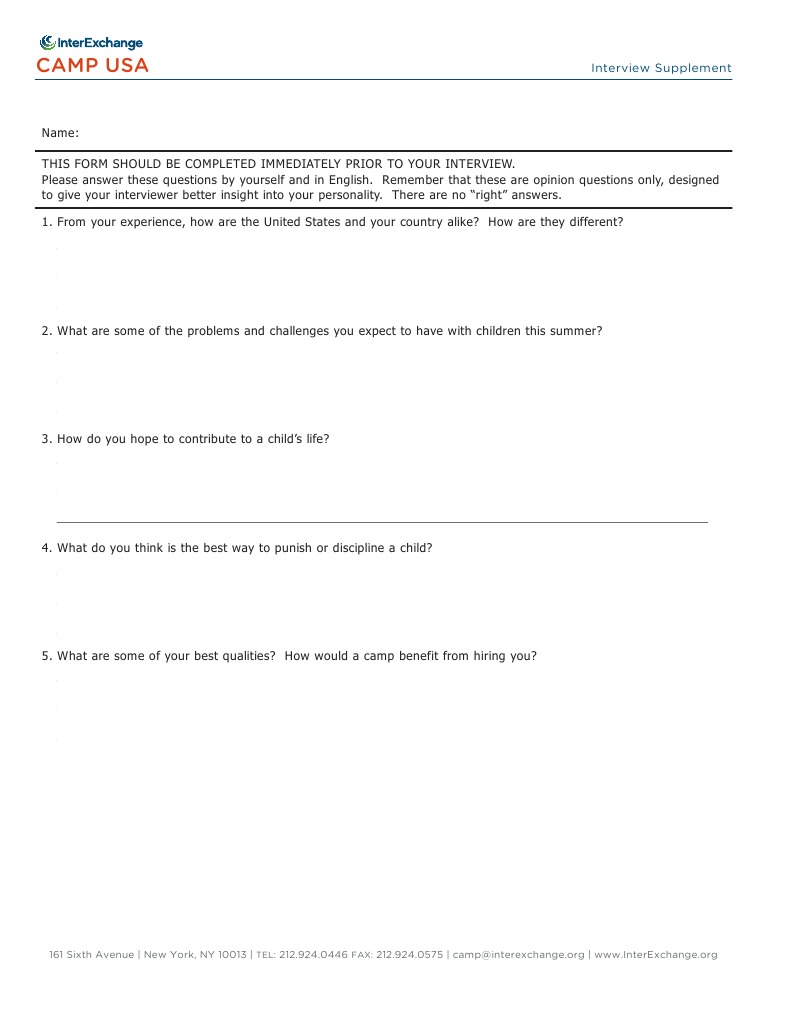 Camp Counselor Interview Guide | PDF
