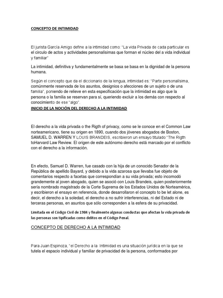 Concepto de Intimidad (Ensayo) | PDF | Personalidad legal | Derecho penal