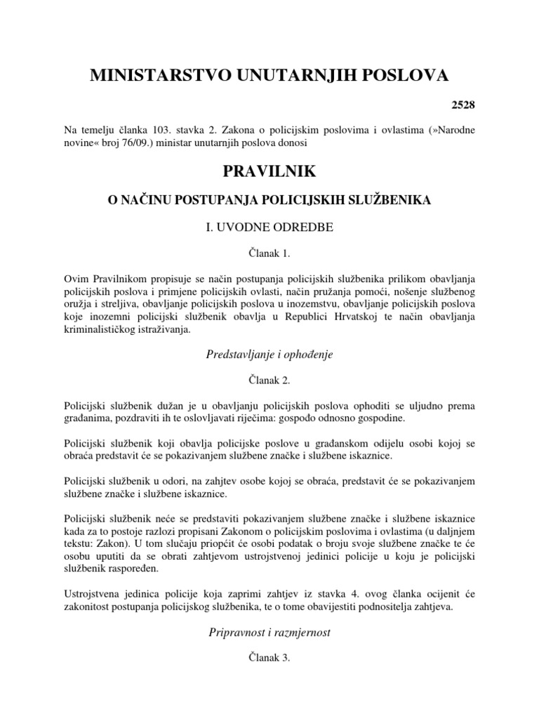 Pravilnik o Postupanju Policijskih Službenika | PDF