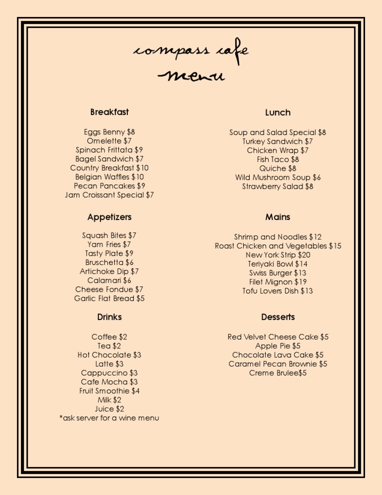 Compass Cafe Menu Overview | PDF