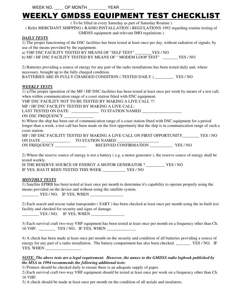 Gmdss Test Checklist - Up | PDF | Radio | Wireless